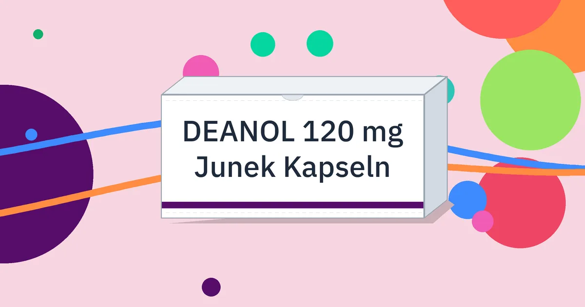 Symbolbild: Packung mit der Aufschrift DEANOL 120 mg Junek Kapseln (PZN 10977084) – Verfügbarkeit und Bezug in Apotheken in Frankfurt am Main