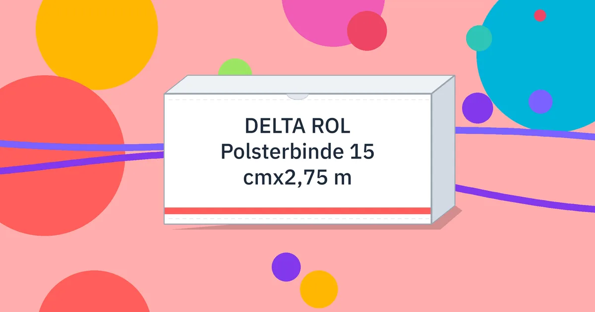 Symbolbild: Packung mit der Aufschrift DELTA ROL Polsterbinde 15 cmx2,75 m (PZN 02743455) – Verfügbarkeit und Bezug in Apotheken in Frankfurt am Main