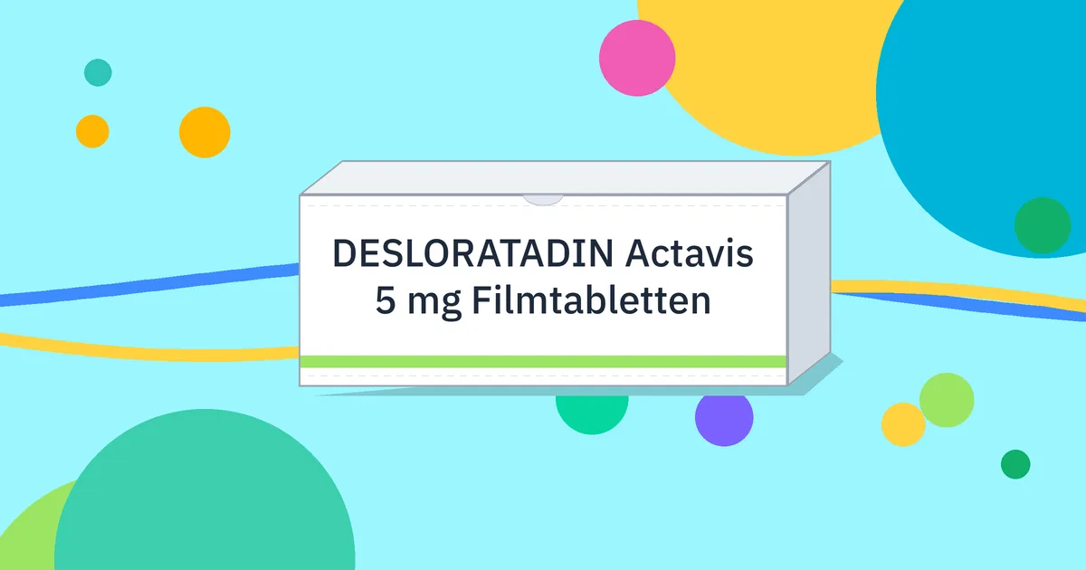 Symbolbild: Packung mit der Aufschrift DESLORATADIN Actavis 5 mg Filmtabletten (PZN 16889932) – Verfügbarkeit und Bezug in Apotheken in Frankfurt am Main
