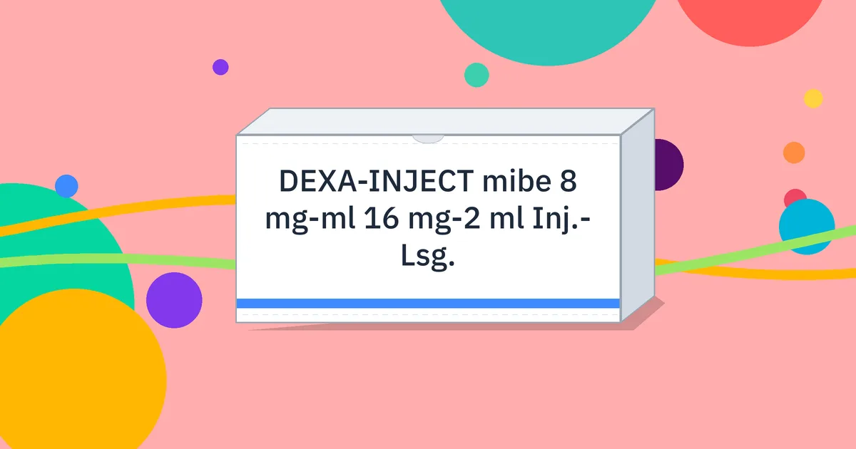 Symbolbild: Packung mit der Aufschrift DEXA-INJECT mibe 8 mg-ml 16 mg-2 ml Inj.-Lsg. (PZN 19847354) – Verfügbarkeit und Bezug in Apotheken in Frankfurt am Main