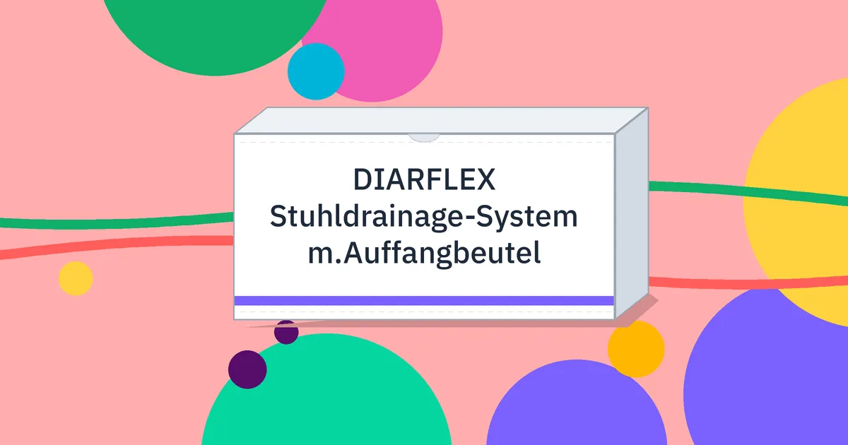 Symbolbild: Packung mit der Aufschrift DIARFLEX Stuhldrainage-System m.Auffangbeutel (PZN 10532531) – Verfügbarkeit und Bezug in Apotheken in Frankfurt am Main