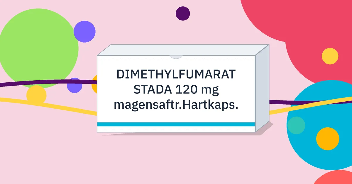 Symbolbild: Packung mit der Aufschrift DIMETHYLFUMARAT STADA 120 mg magensaftr.Hartkaps. (PZN 19505984) – Verfügbarkeit und Bezug in Apotheken in Frankfurt am Main