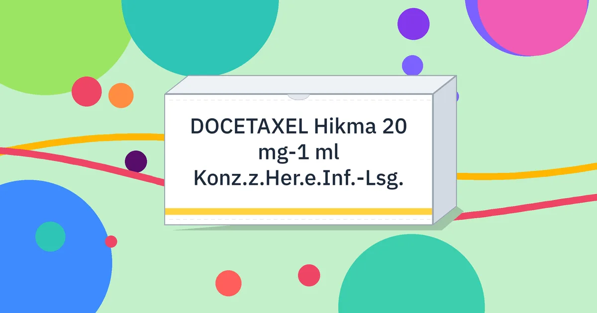 Symbolbild: Packung mit der Aufschrift DOCETAXEL Hikma 20 mg-1 ml Konz.z.Her.e.Inf.-Lsg. (PZN 17867909) – Verfügbarkeit und Bezug in Apotheken in Frankfurt am Main