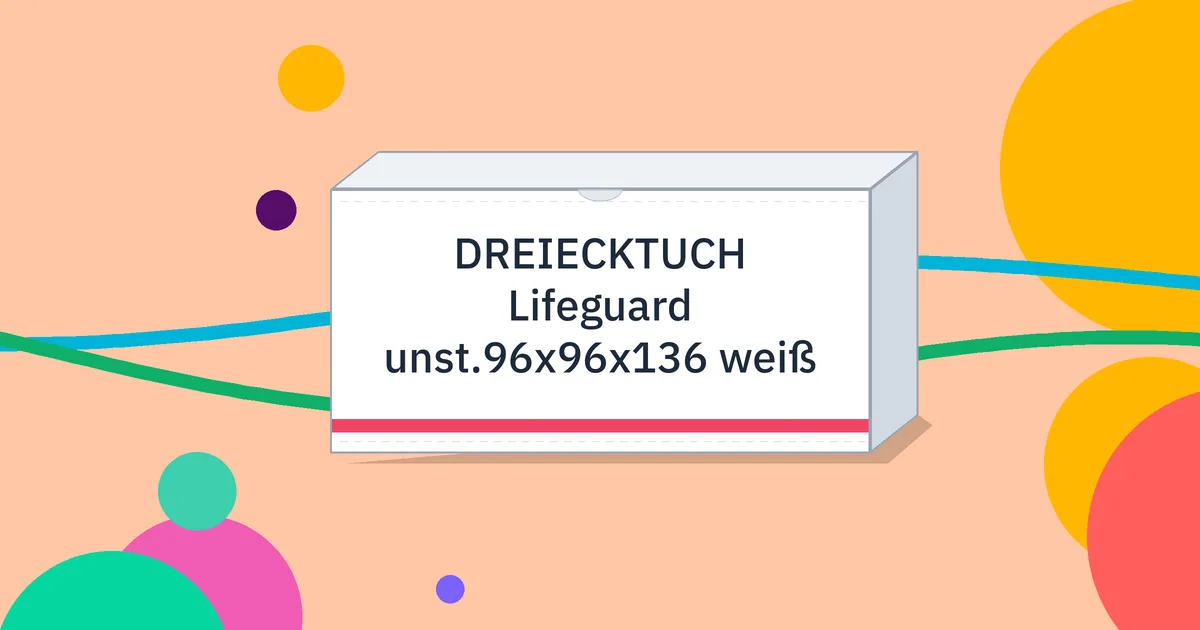 Symbolbild: Packung mit der Aufschrift DREIECKTUCH Lifeguard unst.96x96x136 weiß (PZN 03096325) – Verfügbarkeit und Bezug in Apotheken in Frankfurt am Main