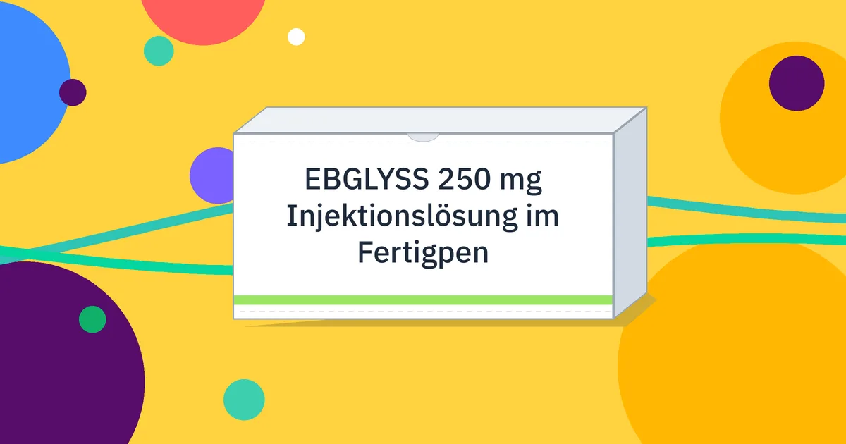 Symbolbild: Packung mit der Aufschrift EBGLYSS 250 mg Injektionslösung im Fertigpen (PZN 19926970) – Verfügbarkeit und Bezug in Apotheken in Frankfurt am Main