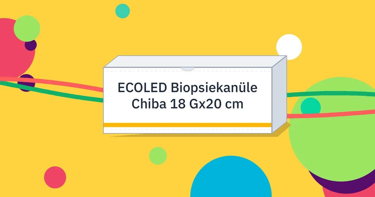 Symbolbild: Packung mit der Aufschrift ECOLED Biopsiekanüle Chiba 18 Gx20 cm (PZN 06125671) – Verfügbarkeit und Bezug in Apotheken in Frankfurt am Main