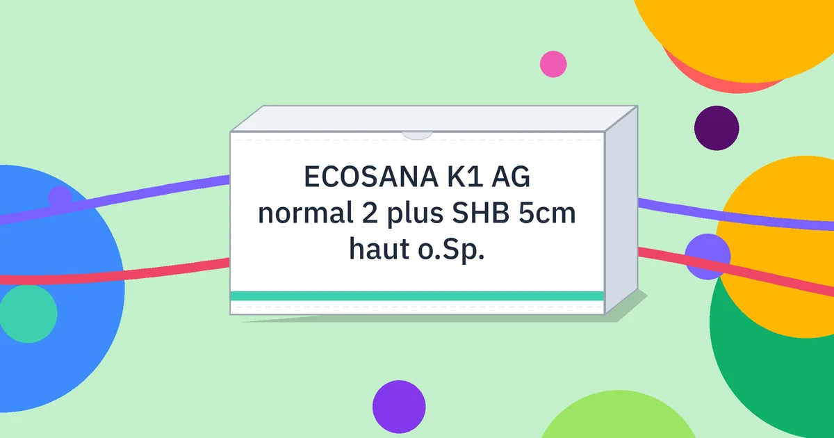 Symbolbild: Packung mit der Aufschrift ECOSANA K1 AG normal 2 plus SHB 5cm haut o.Sp. (PZN 04727035) – Verfügbarkeit und Bezug in Apotheken in Frankfurt am Main