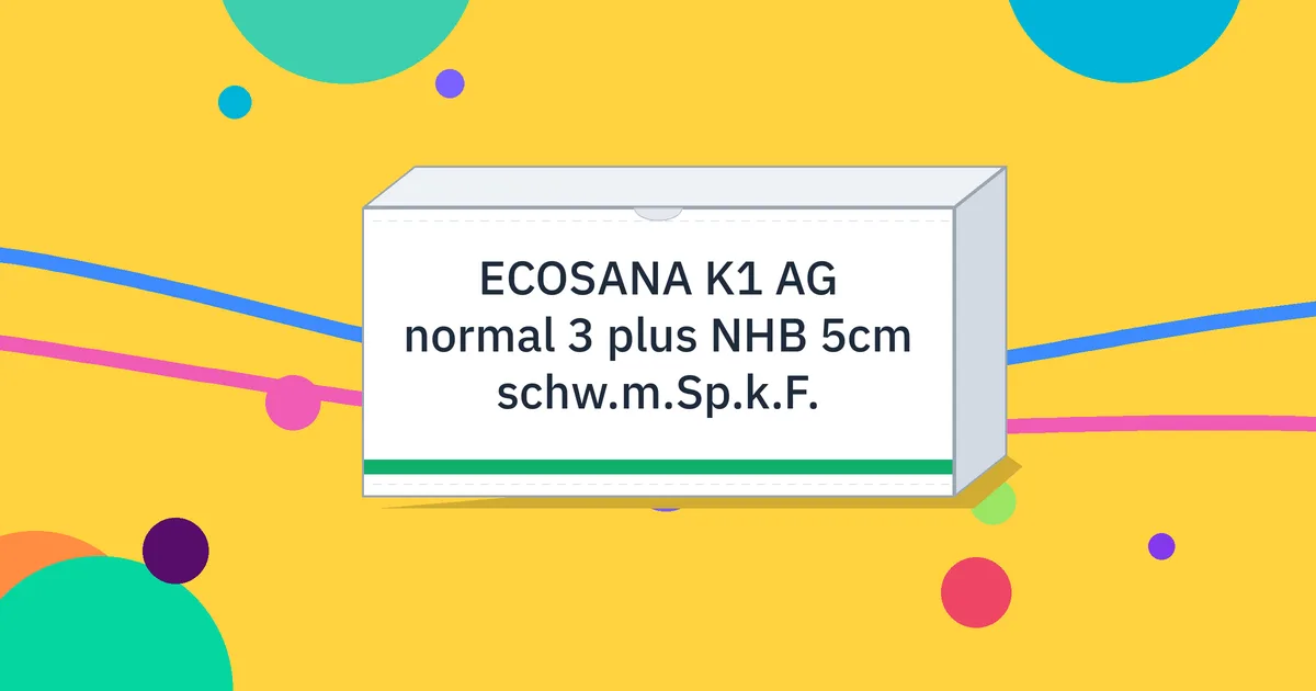 Symbolbild: Packung mit der Aufschrift ECOSANA K1 AG normal 3 plus NHB 5cm schw.m.Sp.k.F. (PZN 04727302) – Verfügbarkeit und Bezug in Apotheken in Frankfurt am Main