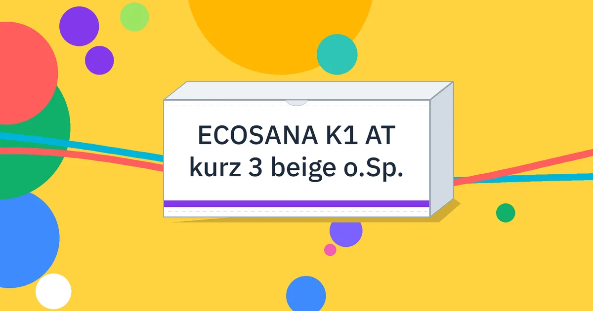 Symbolbild: Packung mit der Aufschrift ECOSANA K1 AT kurz 3 beige o.Sp. (PZN 04731611) – Verfügbarkeit und Bezug in Apotheken in Frankfurt am Main