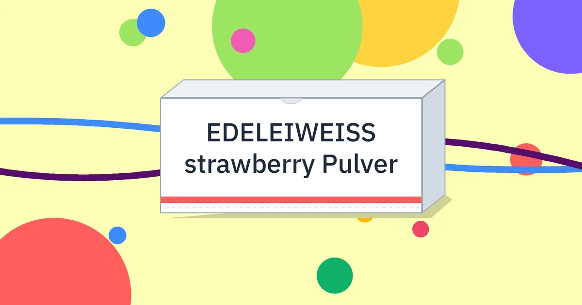 Symbolbild: Packung mit der Aufschrift EDELEIWEISS strawberry Pulver (PZN 20279814) – Verfügbarkeit und Bezug in Apotheken in Frankfurt am Main