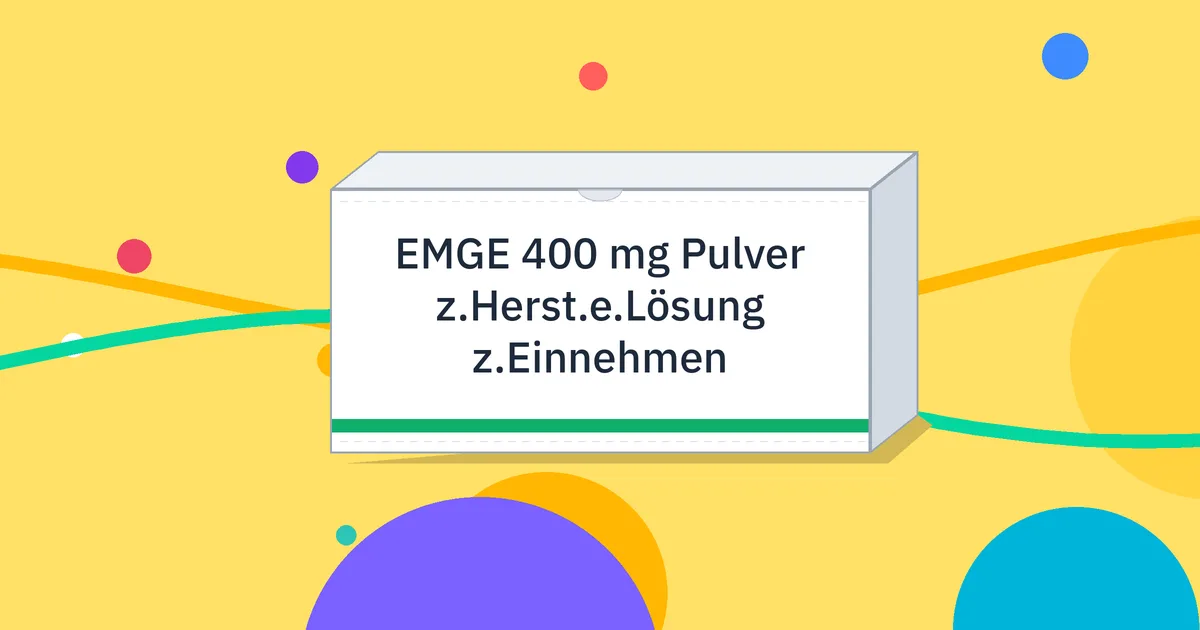 Symbolbild: Packung mit der Aufschrift EMGE 400 mg Pulver z.Herst.e.Lösung z.Einnehmen (PZN 19370490) – Verfügbarkeit und Bezug in Apotheken in Frankfurt am Main