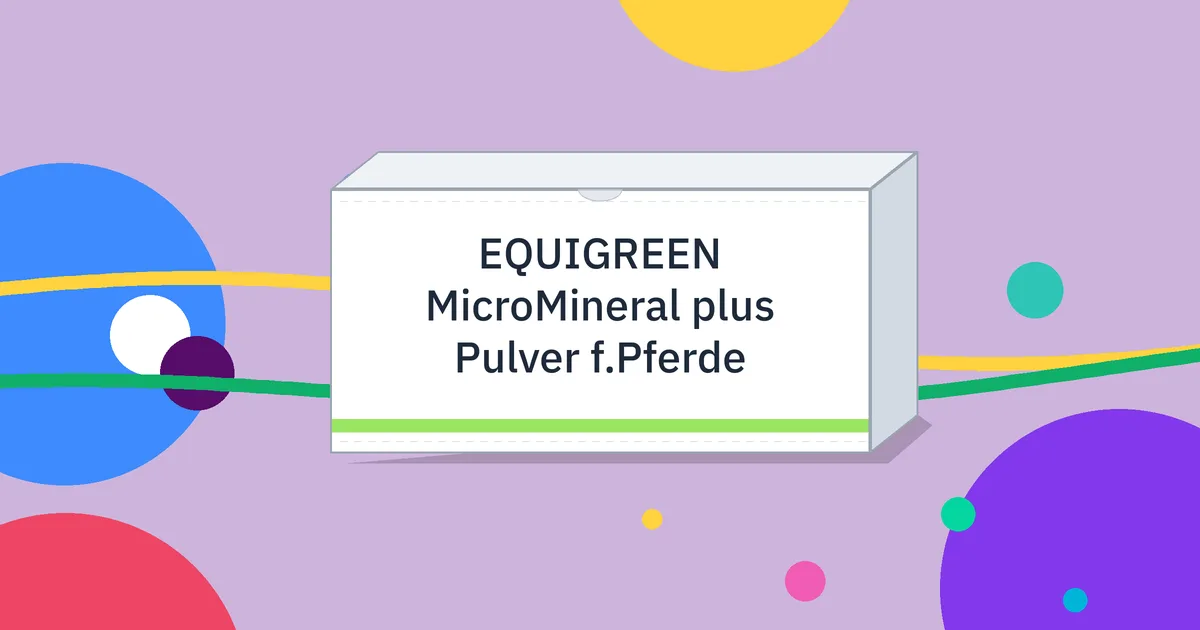 Symbolbild: Packung mit der Aufschrift EQUIGREEN MicroMineral plus Pulver f.Pferde (PZN 13660181) – Verfügbarkeit und Bezug in Apotheken in Frankfurt am Main