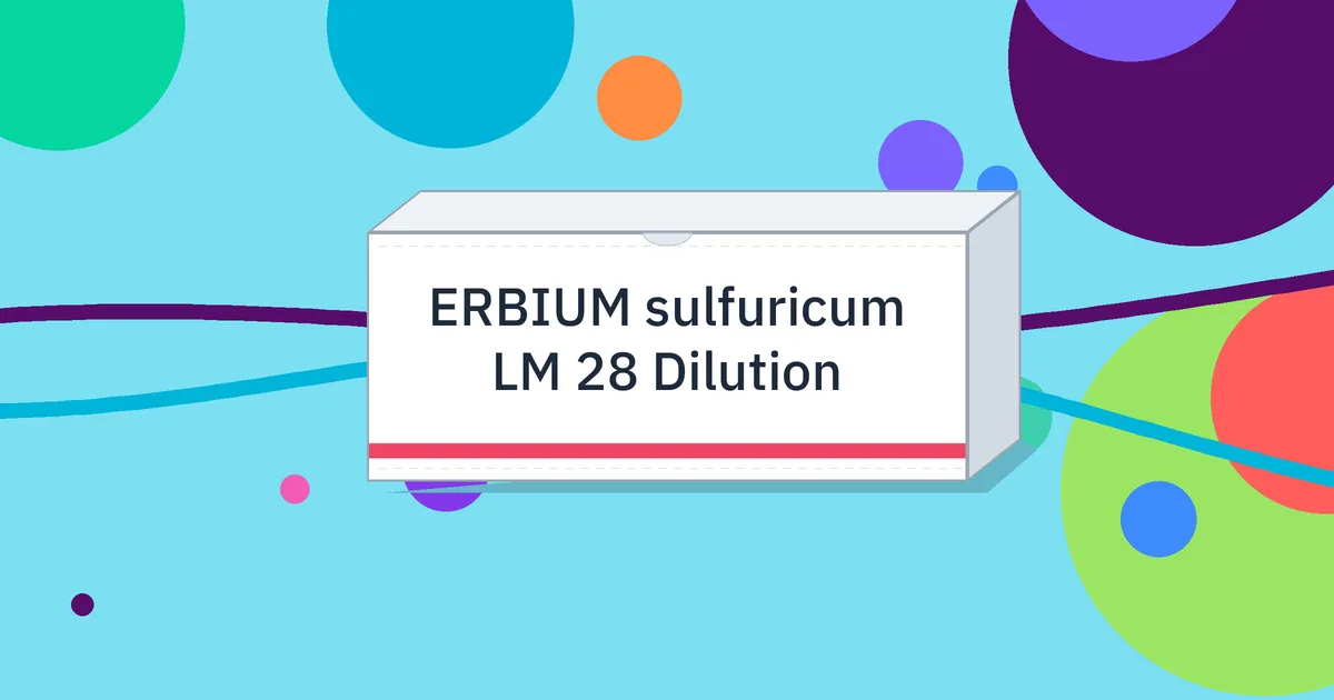 Symbolbild: Packung mit der Aufschrift ERBIUM sulfuricum LM 28 Dilution (PZN 13474076) – Verfügbarkeit und Bezug in Apotheken in Frankfurt am Main
