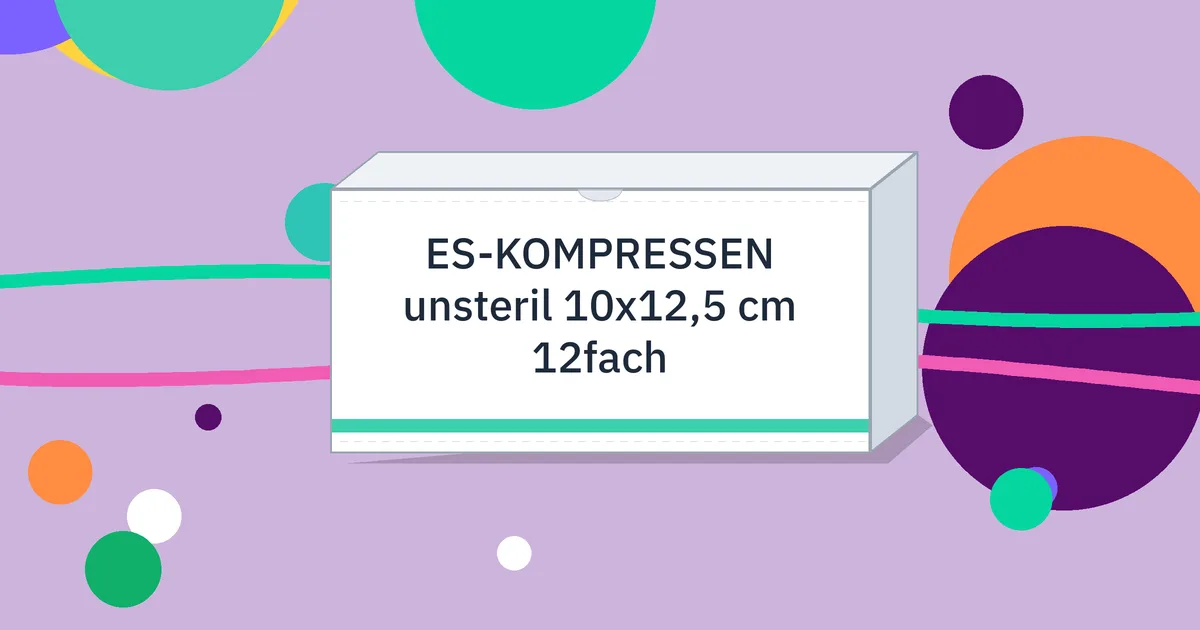 Symbolbild: Packung mit der Aufschrift ES-KOMPRESSEN unsteril 10x12,5 cm 12fach (PZN 17451698) – Verfügbarkeit und Bezug in Apotheken in Frankfurt am Main