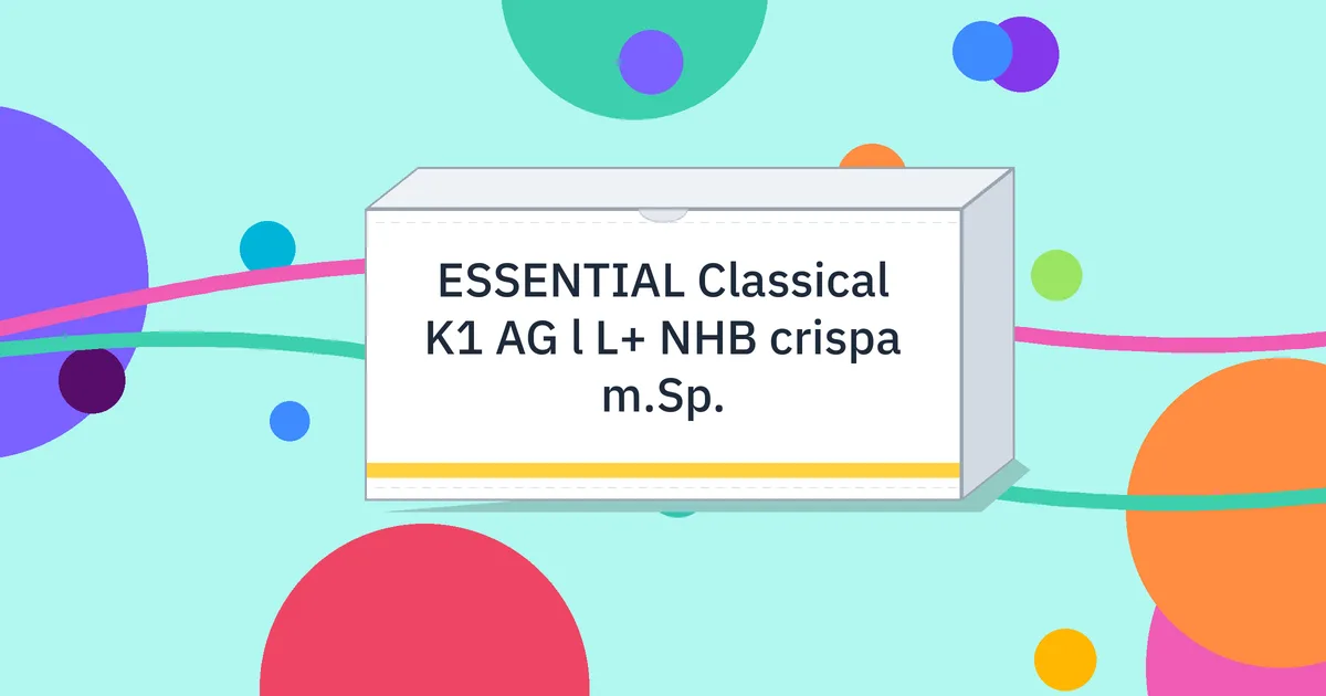 Symbolbild: Packung mit der Aufschrift ESSENTIAL Classical K1 AG l L+ NHB crispa m.Sp. (PZN 17003132) – Verfügbarkeit und Bezug in Apotheken in Frankfurt am Main