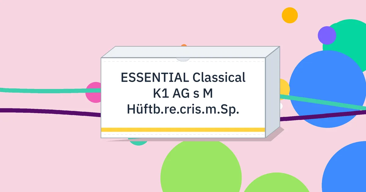 Symbolbild: Packung mit der Aufschrift ESSENTIAL Classical K1 AG s M Hüftb.re.cris.m.Sp. (PZN 17012415) – Verfügbarkeit und Bezug in Apotheken in Frankfurt am Main