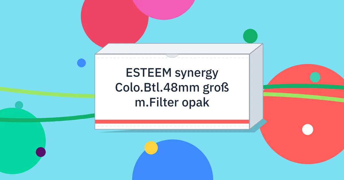 Symbolbild: Packung mit der Aufschrift ESTEEM synergy Colo.Btl.48mm groß m.Filter opak (PZN 13708195) – Verfügbarkeit und Bezug in Apotheken in Frankfurt am Main