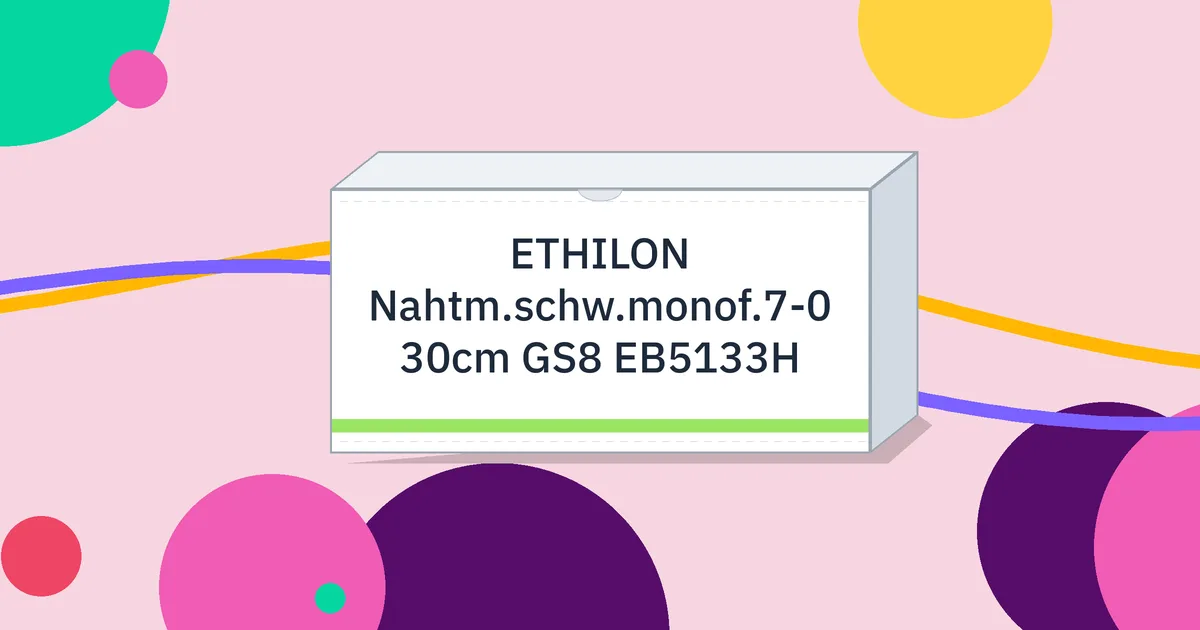 Symbolbild: Packung mit der Aufschrift ETHILON Nahtm.schw.monof.7-0 30cm GS8 EB5133H (PZN 20855028) – Verfügbarkeit und Bezug in Apotheken in Frankfurt am Main