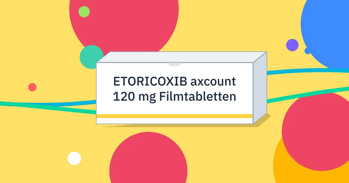 Symbolbild: Packung mit der Aufschrift ETORICOXIB axcount 120 mg Filmtabletten (PZN 16742399) – Verfügbarkeit und Bezug in Apotheken in Frankfurt am Main