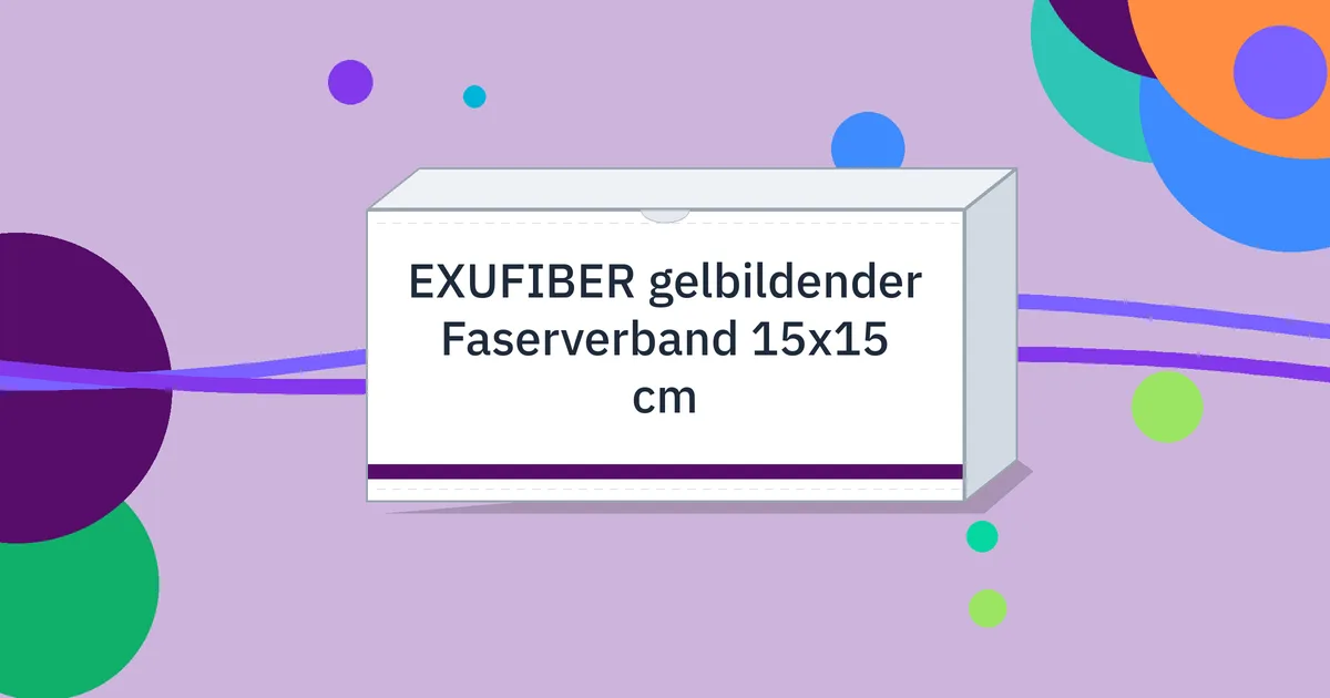 Symbolbild: Packung mit der Aufschrift EXUFIBER gelbildender Faserverband 15x15 cm (PZN 11147396) – Verfügbarkeit und Bezug in Apotheken in Frankfurt am Main