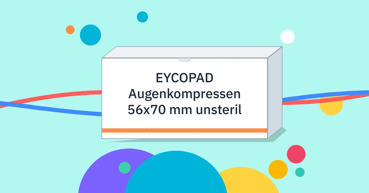 Symbolbild: Packung mit der Aufschrift EYCOPAD Augenkompressen 56x70 mm unsteril (PZN 19700645) – Verfügbarkeit und Bezug in Apotheken in Frankfurt am Main