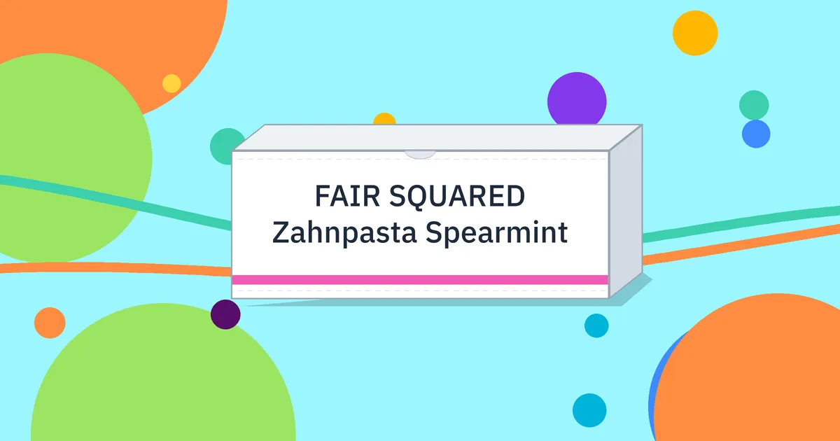 Symbolbild: Packung mit der Aufschrift FAIR SQUARED Zahnpasta Spearmint (PZN 18788520) – Verfügbarkeit und Bezug in Apotheken in Frankfurt am Main