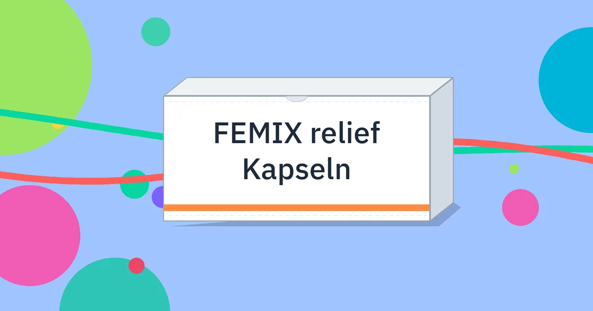 Symbolbild: Packung mit der Aufschrift FEMIX relief Kapseln (PZN 14018280) – Verfügbarkeit und Bezug in Apotheken in Frankfurt am Main