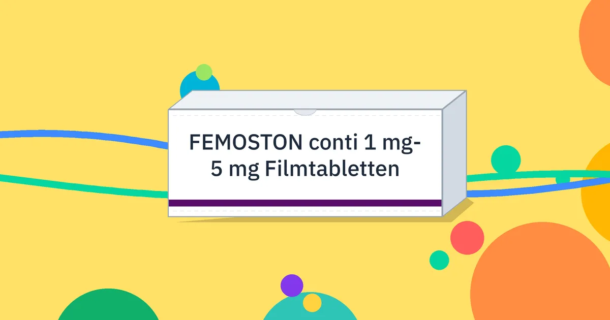 Symbolbild: Packung mit der Aufschrift FEMOSTON conti 1 mg-5 mg Filmtabletten (PZN 10402797) – Verfügbarkeit und Bezug in Apotheken in Frankfurt am Main