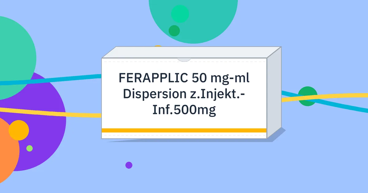 Symbolbild: Packung mit der Aufschrift FERAPPLIC 50 mg-ml Dispersion z.Injekt.-Inf.500mg (PZN 18426082) – Verfügbarkeit und Bezug in Apotheken in Frankfurt am Main