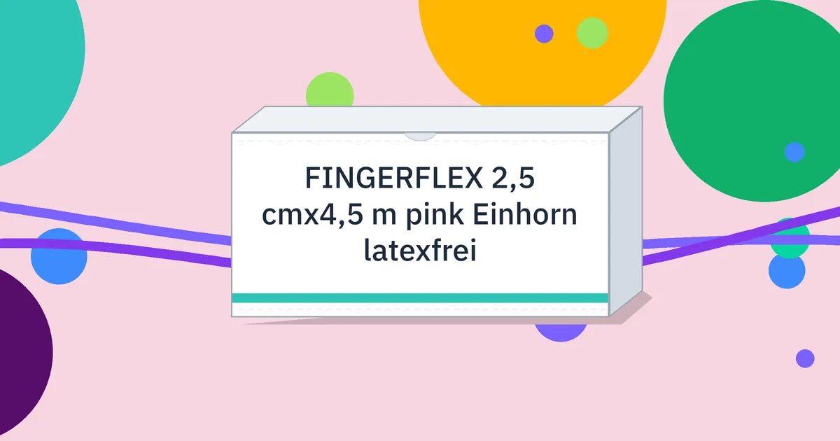 Symbolbild: Packung mit der Aufschrift FINGERFLEX 2,5 cmx4,5 m pink Einhorn latexfrei (PZN 15571642) – Verfügbarkeit und Bezug in Apotheken in Frankfurt am Main