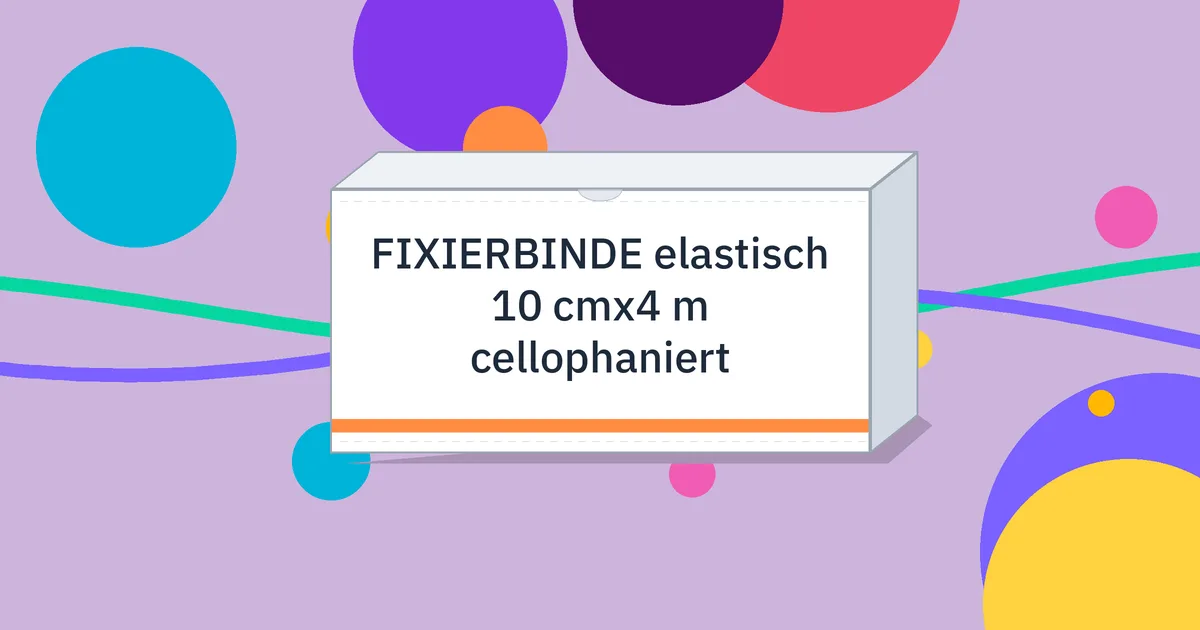 Symbolbild: Packung mit der Aufschrift FIXIERBINDE elastisch 10 cmx4 m cellophaniert (PZN 12502764) – Verfügbarkeit und Bezug in Apotheken in Frankfurt am Main