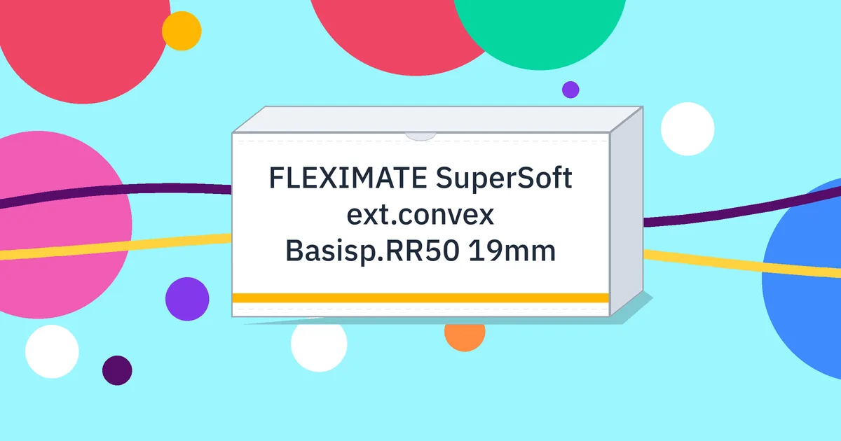 Symbolbild: Packung mit der Aufschrift FLEXIMATE SuperSoft ext.convex Basisp.RR50 19mm (PZN 09070485) – Verfügbarkeit und Bezug in Apotheken in Frankfurt am Main