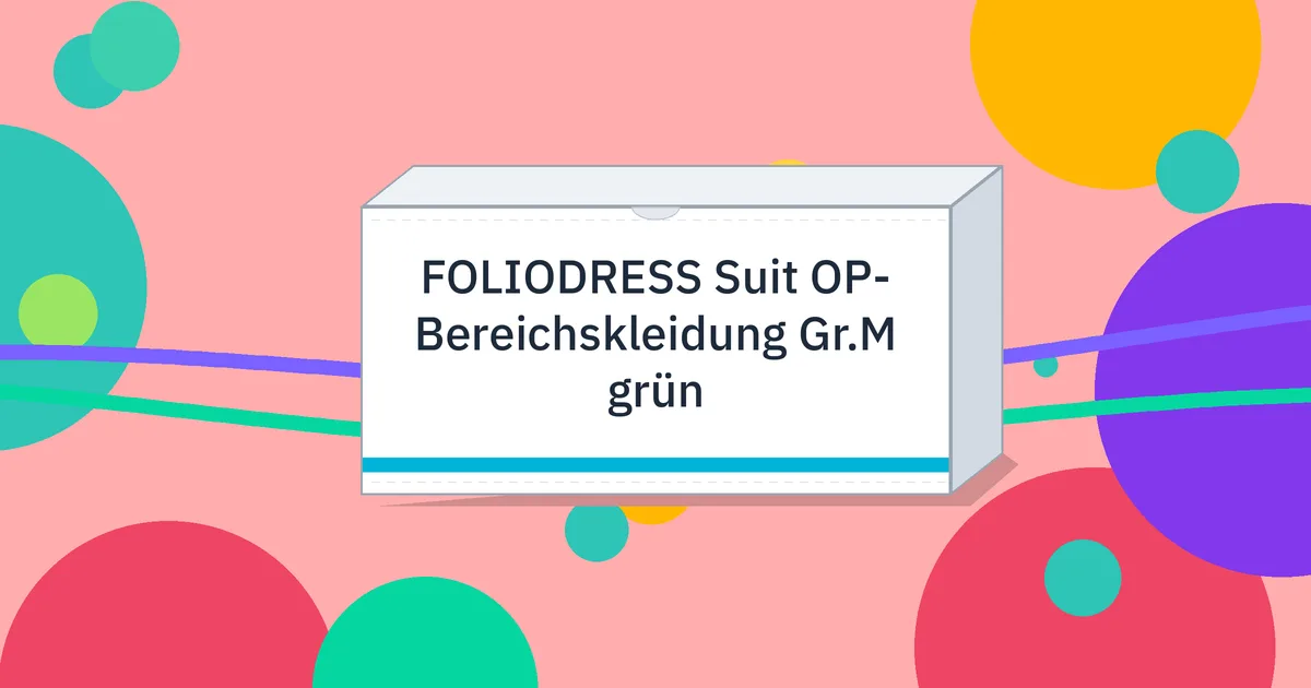 Symbolbild: Packung mit der Aufschrift FOLIODRESS Suit OP-Bereichskleidung Gr.M grün (PZN 00069291) – Verfügbarkeit und Bezug in Apotheken in Frankfurt am Main