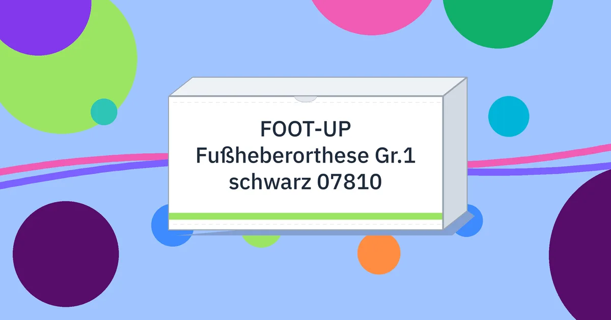 Symbolbild: Packung mit der Aufschrift FOOT-UP Fußheberorthese Gr.1 schwarz 07810 (PZN 19450846) – Verfügbarkeit und Bezug in Apotheken in Frankfurt am Main