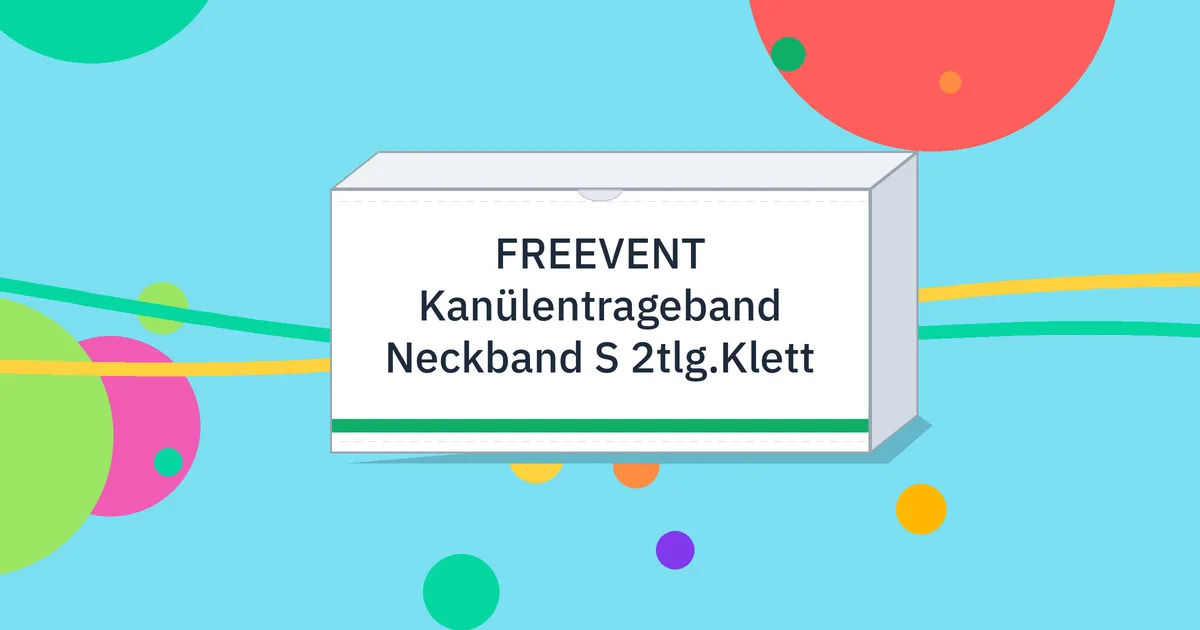 Symbolbild: Packung mit der Aufschrift FREEVENT Kanülentrageband Neckband S 2tlg.Klett (PZN 16081928) – Verfügbarkeit und Bezug in Apotheken in Frankfurt am Main