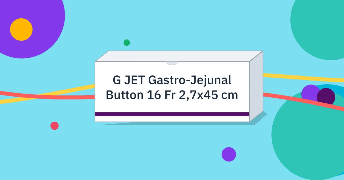 Symbolbild: Packung mit der Aufschrift G JET Gastro-Jejunal Button 16 Fr 2,7x45 cm (PZN 14343206) – Verfügbarkeit und Bezug in Apotheken in Frankfurt am Main