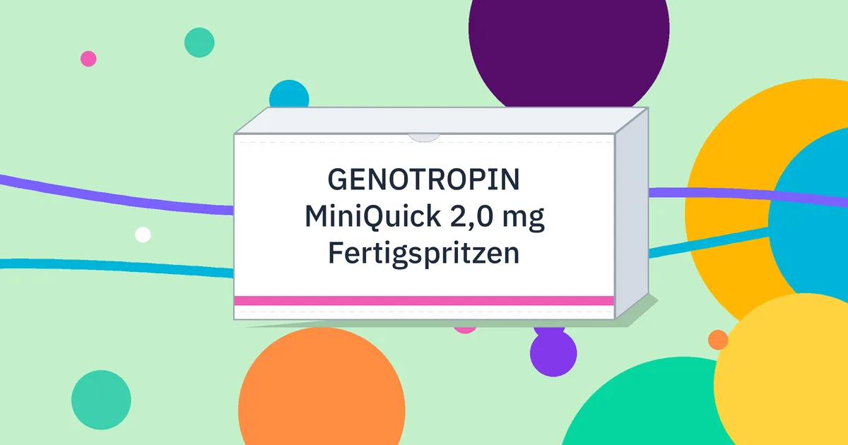 Symbolbild: Packung mit der Aufschrift GENOTROPIN MiniQuick 2,0 mg Fertigspritzen (PZN 08630686) – Verfügbarkeit und Bezug in Apotheken in Frankfurt am Main