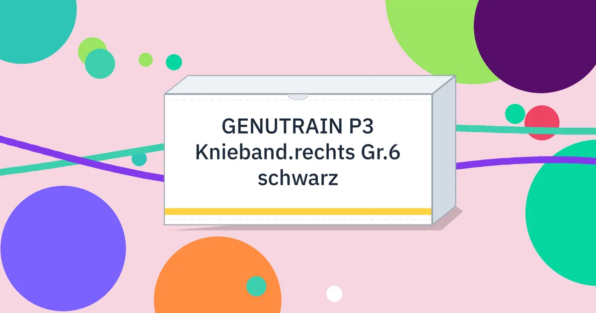 Symbolbild: Packung mit der Aufschrift GENUTRAIN P3 Knieband.rechts Gr.6 schwarz (PZN 07552168) – Verfügbarkeit und Bezug in Apotheken in Frankfurt am Main
