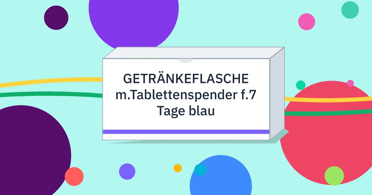 Symbolbild: Packung mit der Aufschrift GETRÄNKEFLASCHE m.Tablettenspender f.7 Tage blau (PZN 17278604) – Verfügbarkeit und Bezug in Apotheken in Frankfurt am Main