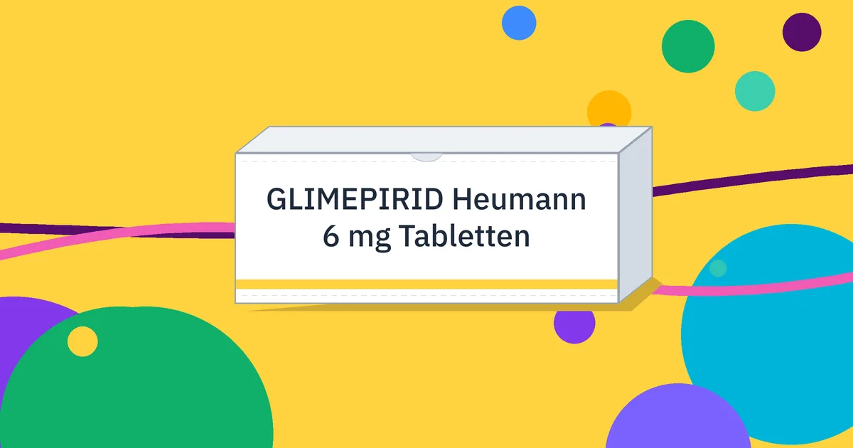 Symbolbild: Packung mit der Aufschrift GLIMEPIRID Heumann 6 mg Tabletten (PZN 02499110) – Verfügbarkeit und Bezug in Apotheken in Frankfurt am Main