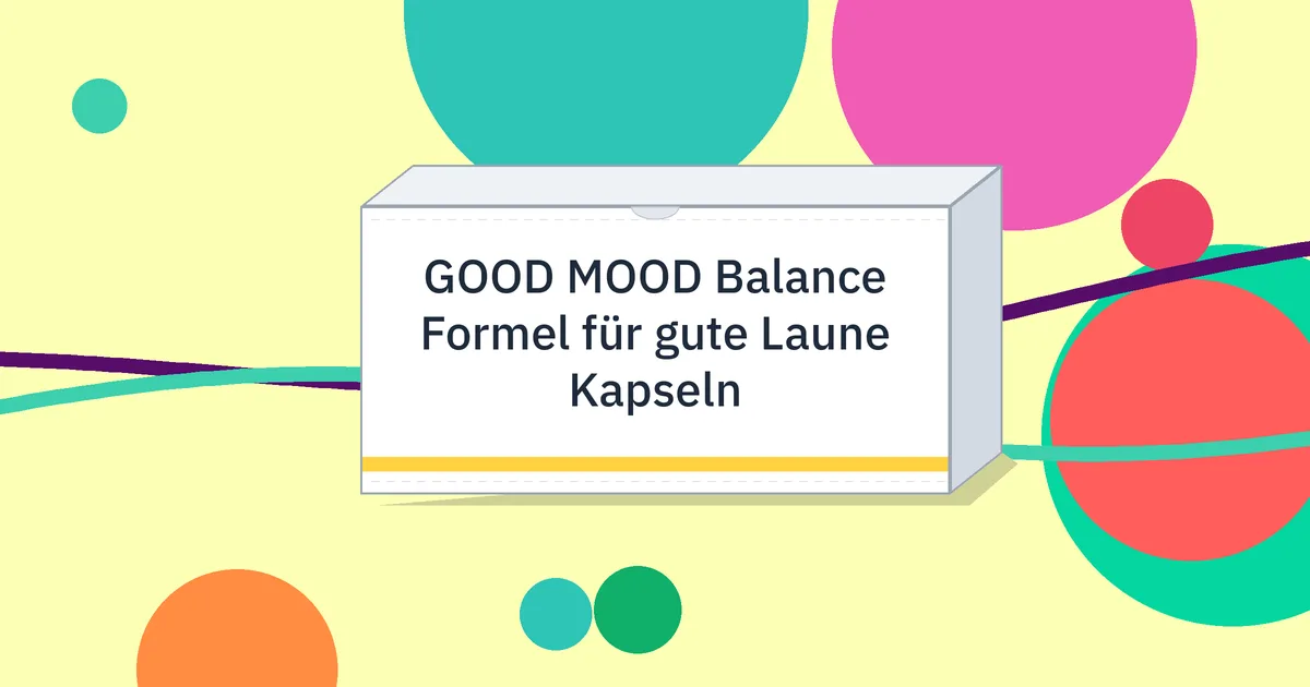 Symbolbild: Packung mit der Aufschrift GOOD MOOD Balance Formel für gute Laune Kapseln (PZN 19726171) – Verfügbarkeit und Bezug in Apotheken in Frankfurt am Main