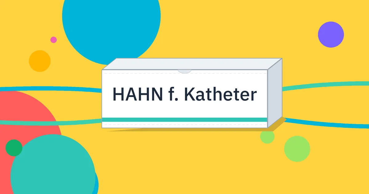 Symbolbild: Packung mit der Aufschrift HAHN f. Katheter (PZN 01962534) – Verfügbarkeit und Bezug in Apotheken in Frankfurt am Main