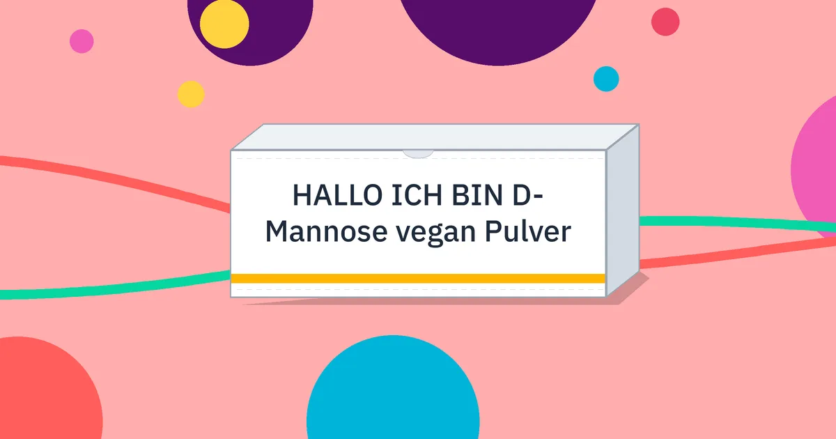 Symbolbild: Packung mit der Aufschrift HALLO ICH BIN D-Mannose vegan Pulver (PZN 14278354) – Verfügbarkeit und Bezug in Apotheken in Frankfurt am Main