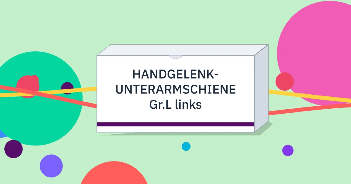 Symbolbild: Packung mit der Aufschrift HANDGELENK-UNTERARMSCHIENE Gr.L links (PZN 10399411) – Verfügbarkeit und Bezug in Apotheken in Frankfurt am Main
