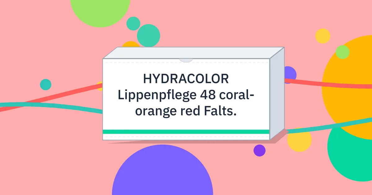 Symbolbild: Packung mit der Aufschrift HYDRACOLOR Lippenpflege 48 coral-orange red Falts. (PZN 13862660) – Verfügbarkeit und Bezug in Apotheken in Frankfurt am Main