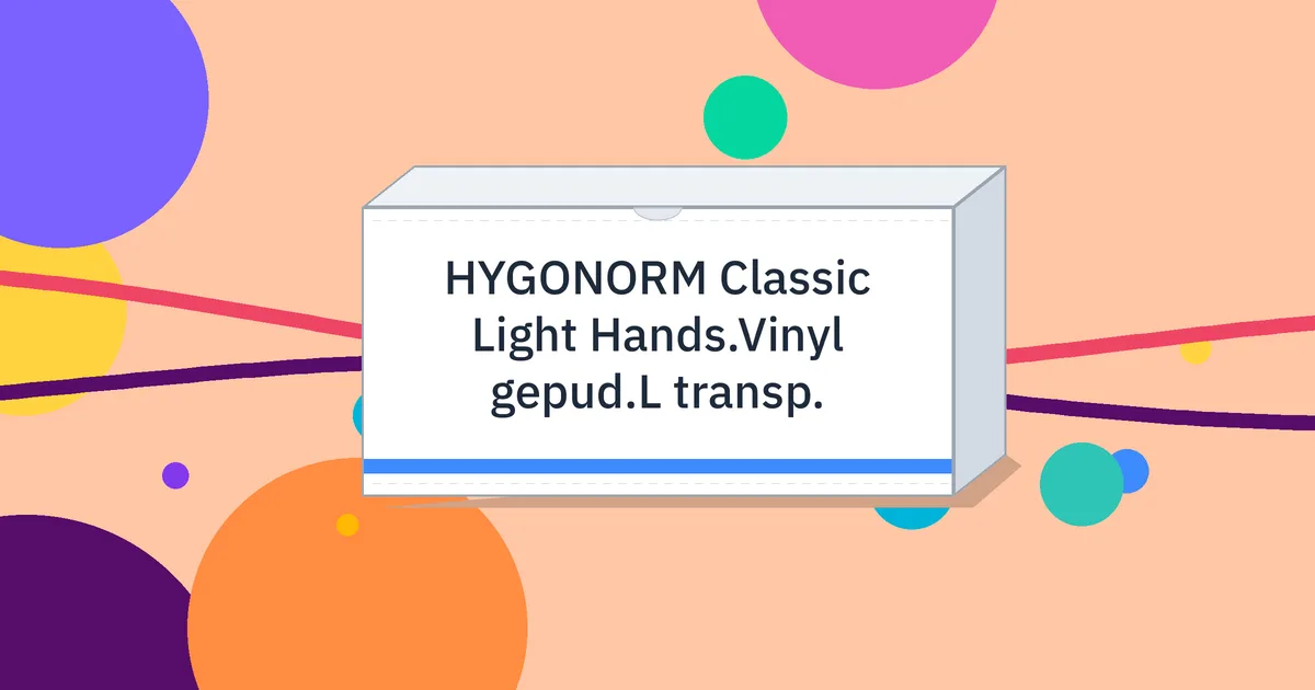 Symbolbild: Packung mit der Aufschrift HYGONORM Classic Light Hands.Vinyl gepud.L transp. (PZN 20774287) – Verfügbarkeit und Bezug in Apotheken in Frankfurt am Main