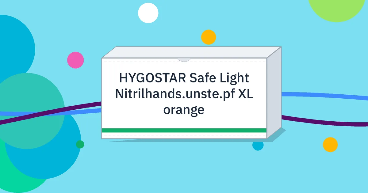 Symbolbild: Packung mit der Aufschrift HYGOSTAR Safe Light Nitrilhands.unste.pf XL orange (PZN 20773796) – Verfügbarkeit und Bezug in Apotheken in Frankfurt am Main