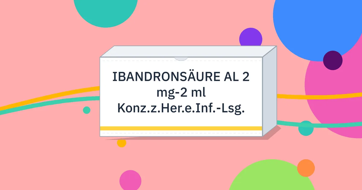 Symbolbild: Packung mit der Aufschrift IBANDRONSÄURE AL 2 mg-2 ml Konz.z.Her.e.Inf.-Lsg. (PZN 09530484) – Verfügbarkeit und Bezug in Apotheken in Frankfurt am Main
