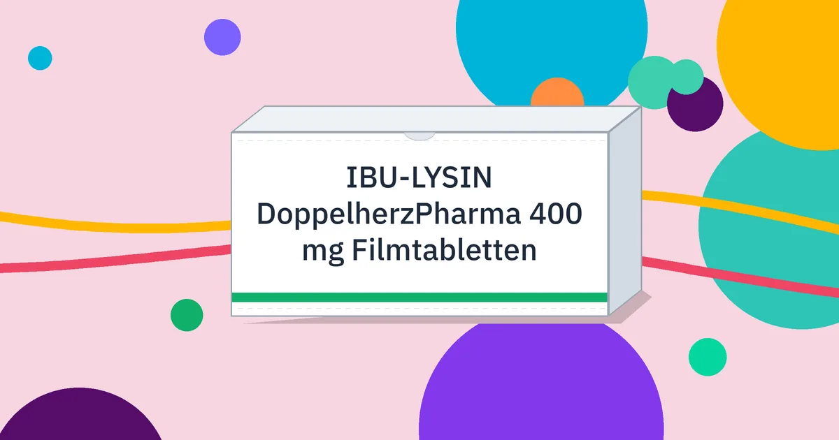 Symbolbild: Packung mit der Aufschrift IBU-LYSIN DoppelherzPharma 400 mg Filmtabletten (PZN 16226597) – Verfügbarkeit und Bezug in Apotheken in Frankfurt am Main