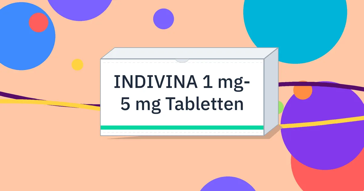 Symbolbild: Packung mit der Aufschrift INDIVINA 1 mg-5 mg Tabletten (PZN 01561309) – Verfügbarkeit und Bezug in Apotheken in Frankfurt am Main